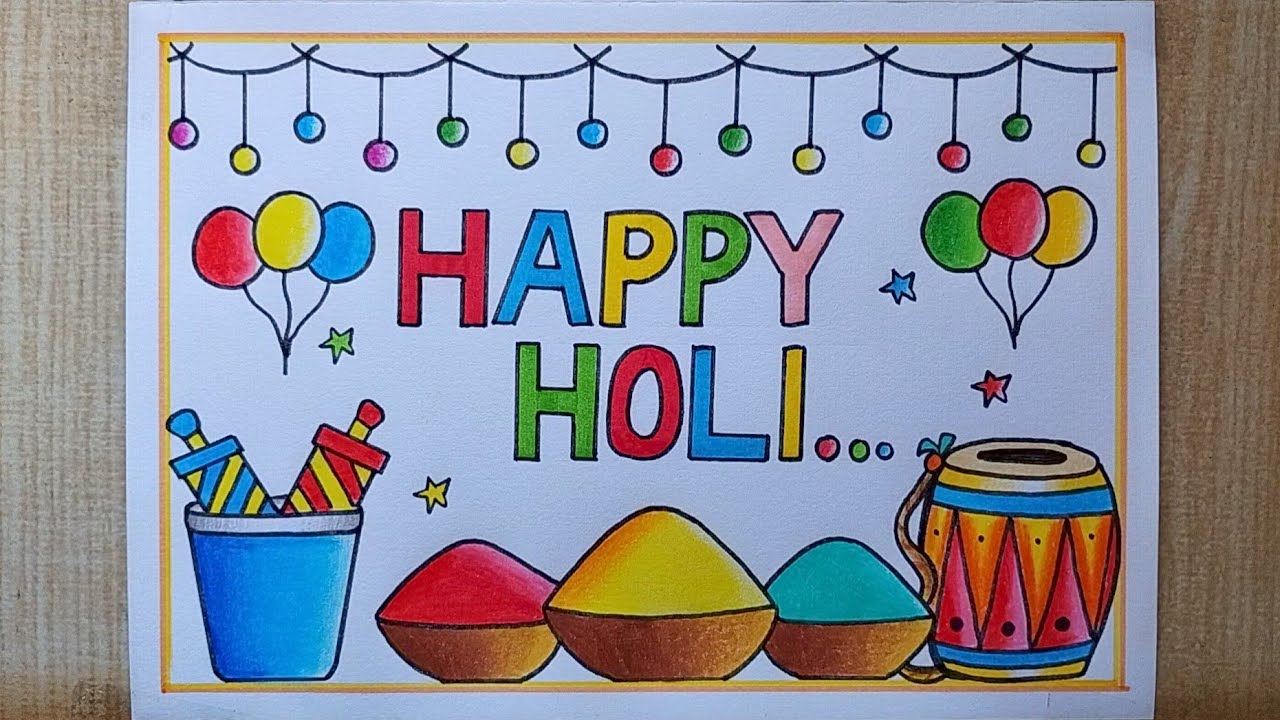 Holi drawing easy| Happy Holi poster drawing| Holi festival drawing ...