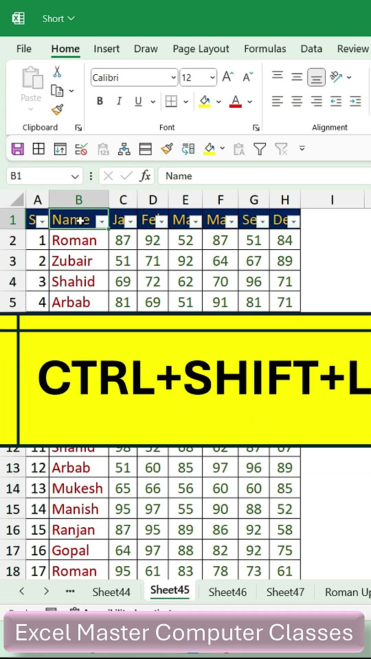 Shortcut filter in Excel #viral #exceltech #excelgyan #exceltips #video #excel - YouTube