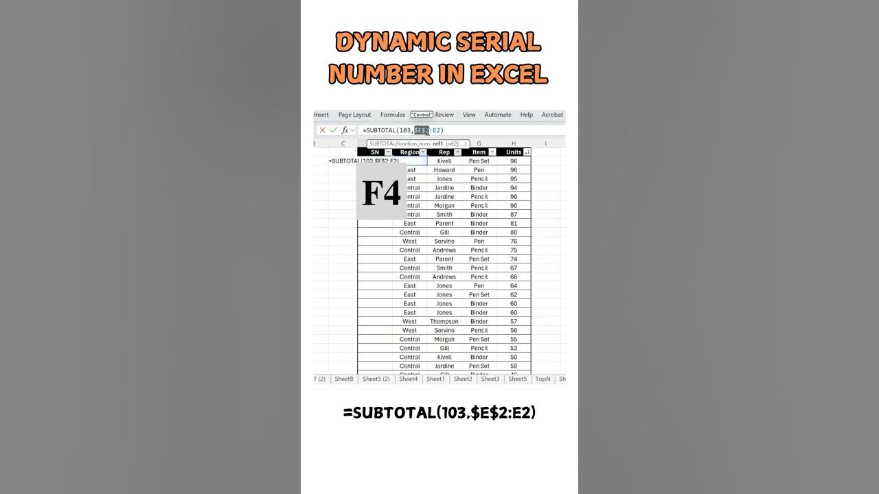 Dynamic Serial Number in Excel #excel #exceltips #exceltricks #exceltutorial #shorts #microsoft ...