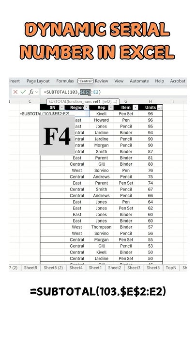 Dynamic Serial Number in Excel #excel #exceltips #exceltricks #exceltutorial #shorts #microsoft ...