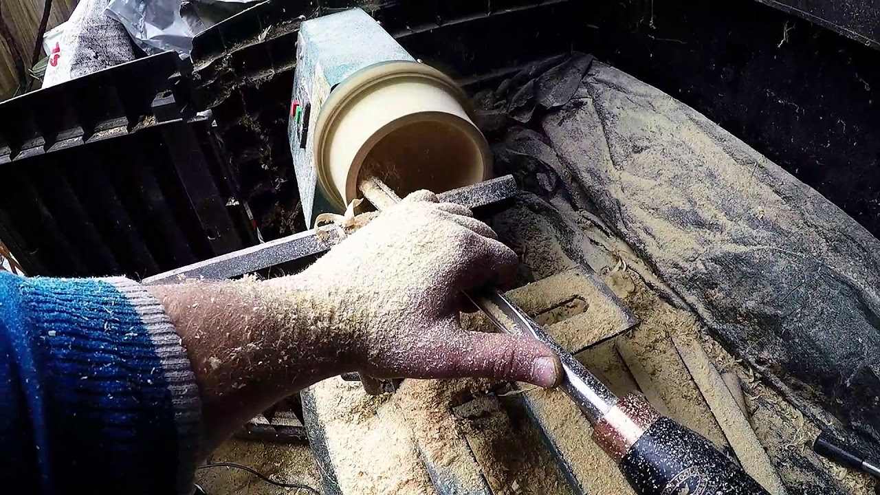 Wood Turning fence post into a large pot - YouTube