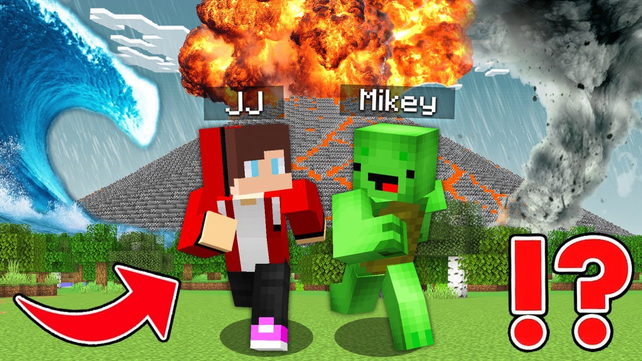 JJ and Mikey Survive TORNADO vs TSUNAMI vs VOLCANO Eruption in Minecraft Challenge - Maizen ...