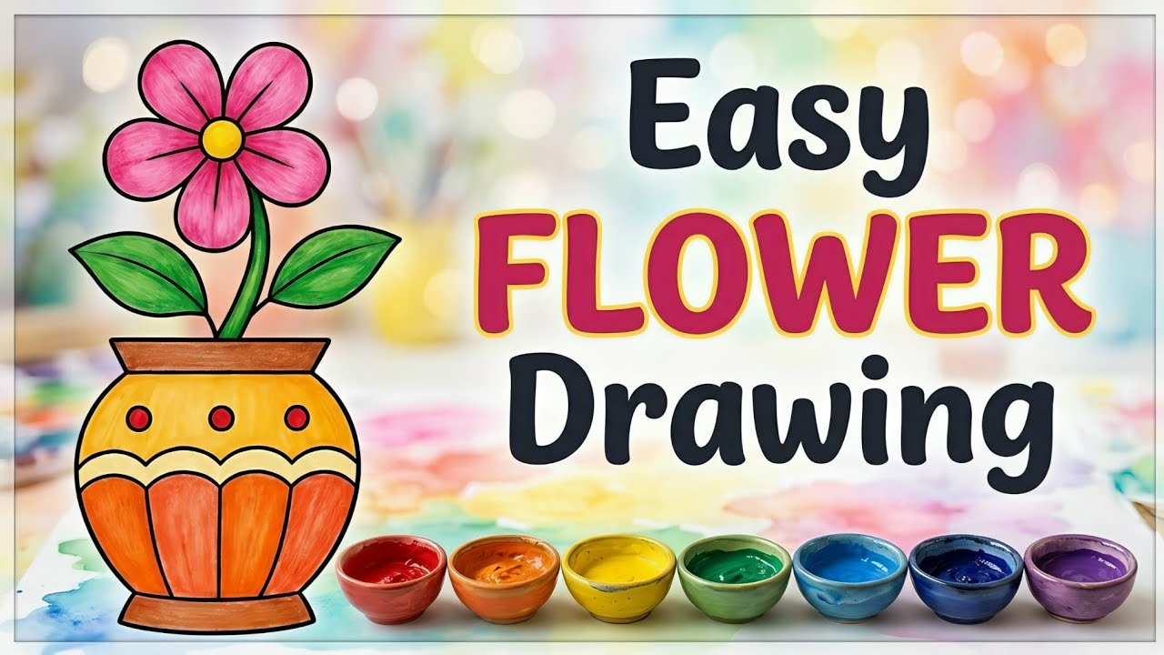 Flower with Pot Drawing 🌸 | How to Draw a Flower Pot Easy Step by Step ...