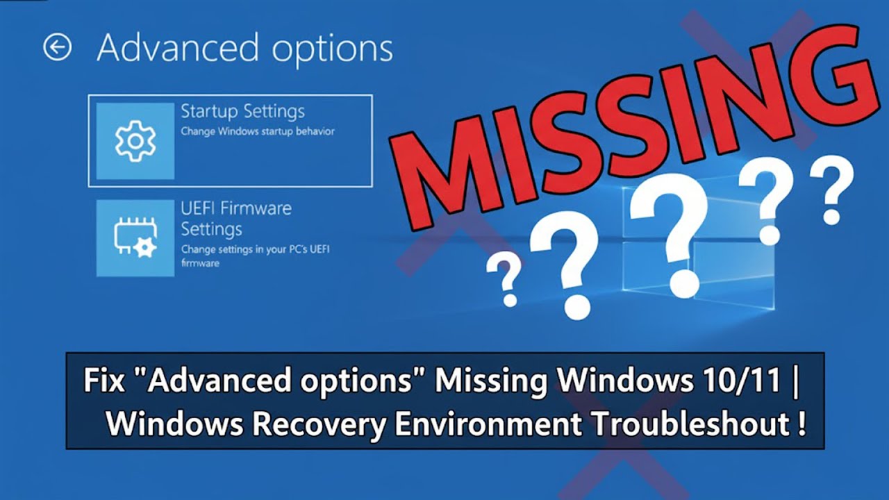 Fix "Advanced options" Missing Windows 10/11 | Windows Recovery ...