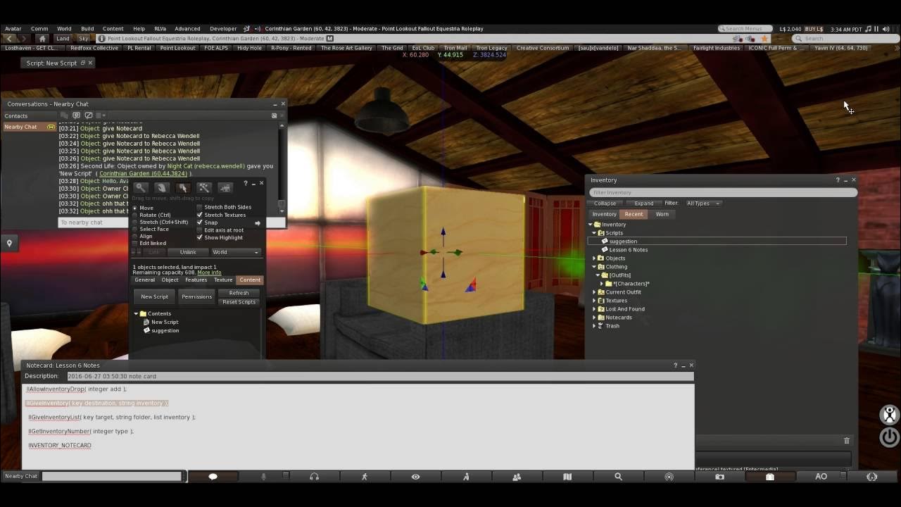 Learn Linden Scriptin Language (LSL) Pt 6: Inventory Management Pt 1 - YouTube
