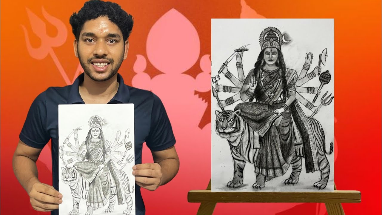 Maa chandra ghanta drawing and vlog #artvlog #navratrispecial - YouTube