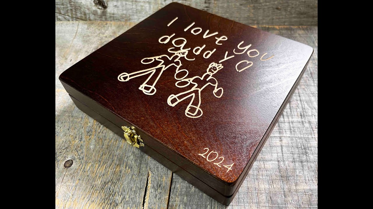 Custom Engraved Wooden box with childrens handwriting and drawing ...