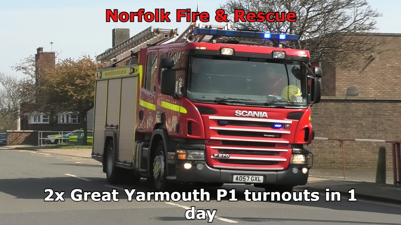 Norfolk Fire & Rescue Service - TURNOUT Great Yarmouth P1 Responding to ...