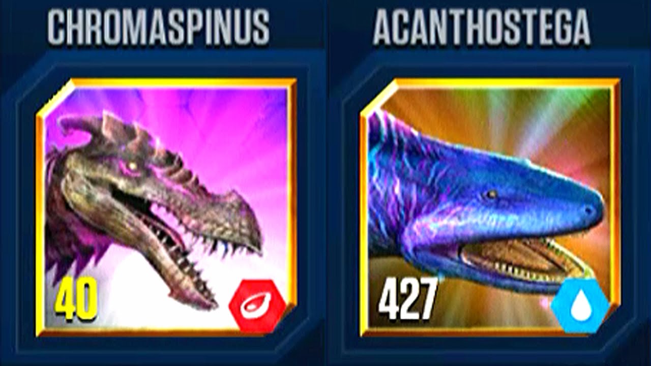 CHROMASPINUS VS ACANTHOSTEGA | JURASSIC WORLD THE GAME - YouTube