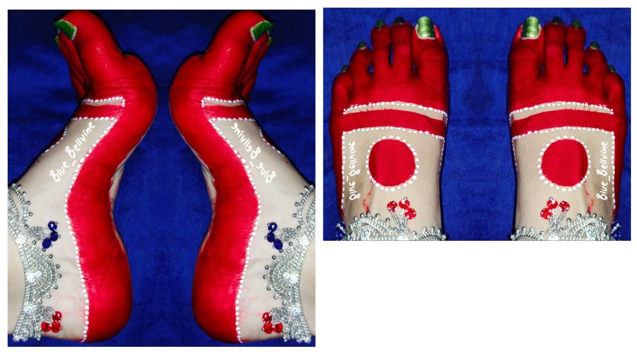 Most Attractive Decorated Red Alta Design|Alta Design For Diwali ...
