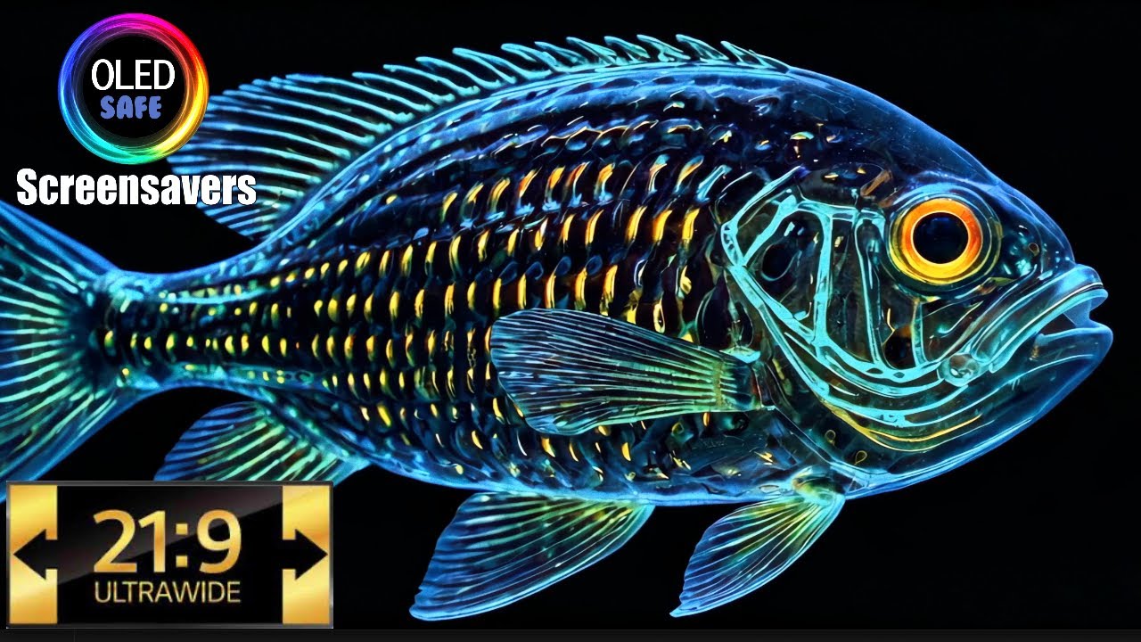 21:9 Ultrawide Neon Colored Fish Screensaver - 10 Hours - 4K - OLED ...