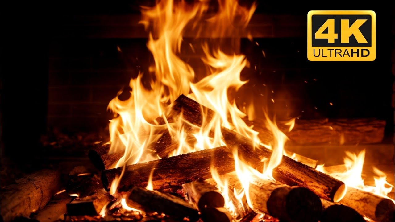 Cozy Fireplace at Night 4K 🔥 Cozy Fireplace. Fireplace with Burning ...