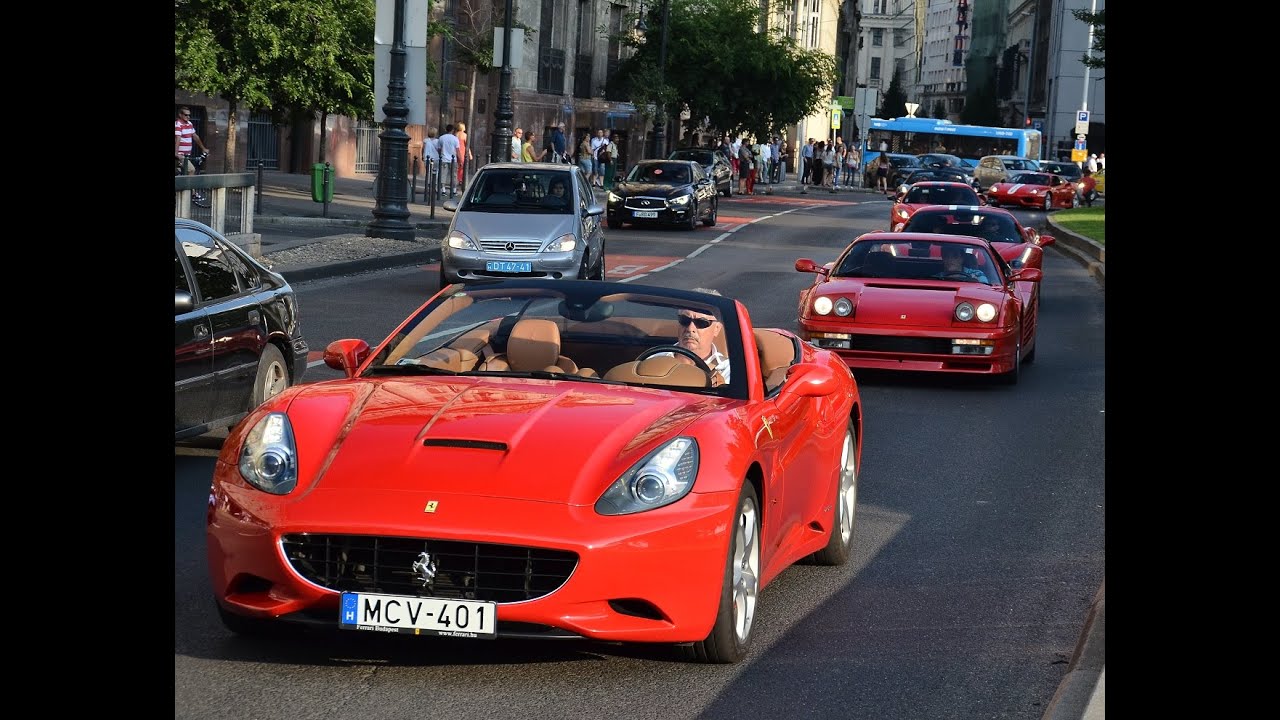 Ferrari Owners Club Hungary parade in Budapest - YouTube