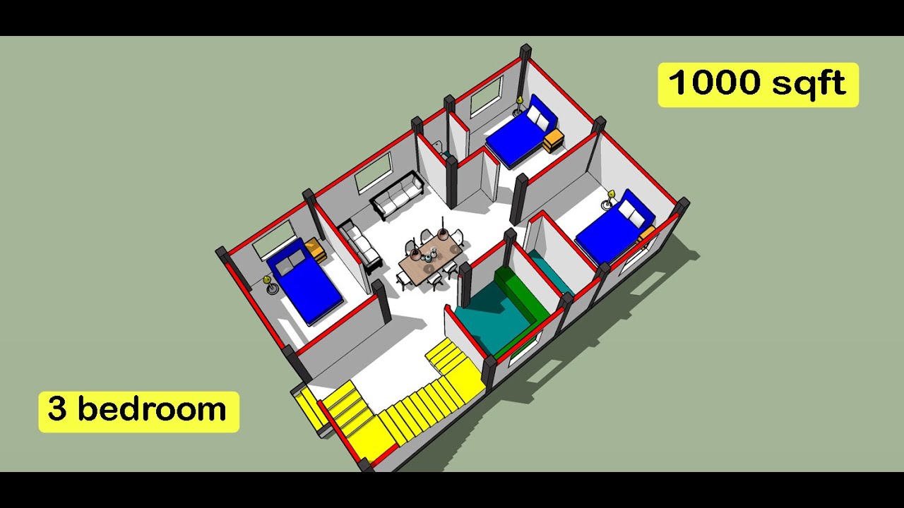 1000 sqft simple modern house plan II 25 x 40 sqft ghar ka naksha II 25 x 40 home design - YouTube