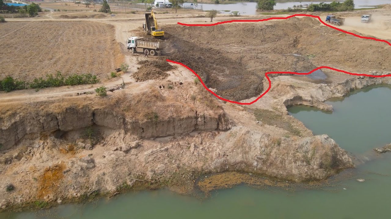 Huge Pond Back Fill By Excavator And Numerous Dump Truck Fast Delivery ...