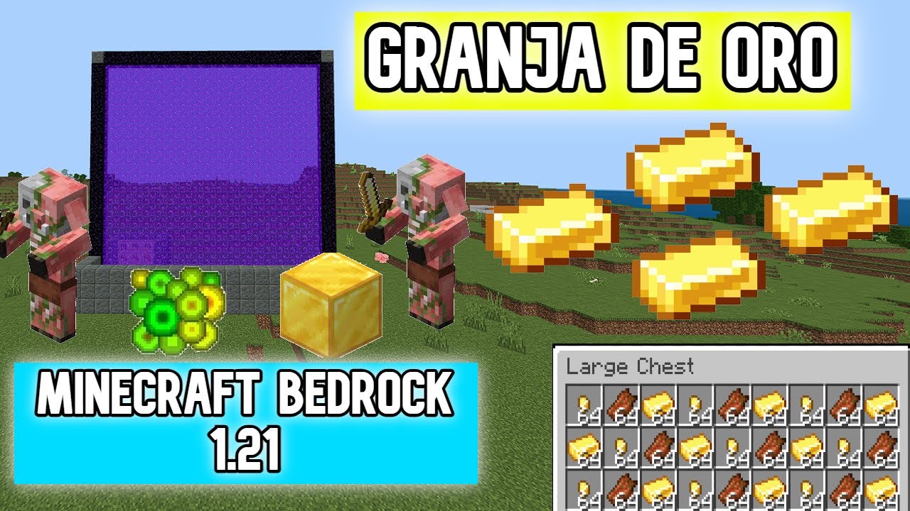 🪙🪙GRANJA DE ORO 1.21🪙🪙 SUPER EFICIENTE - TUTORIAL MINECRAFT BEDROCK - YouTube