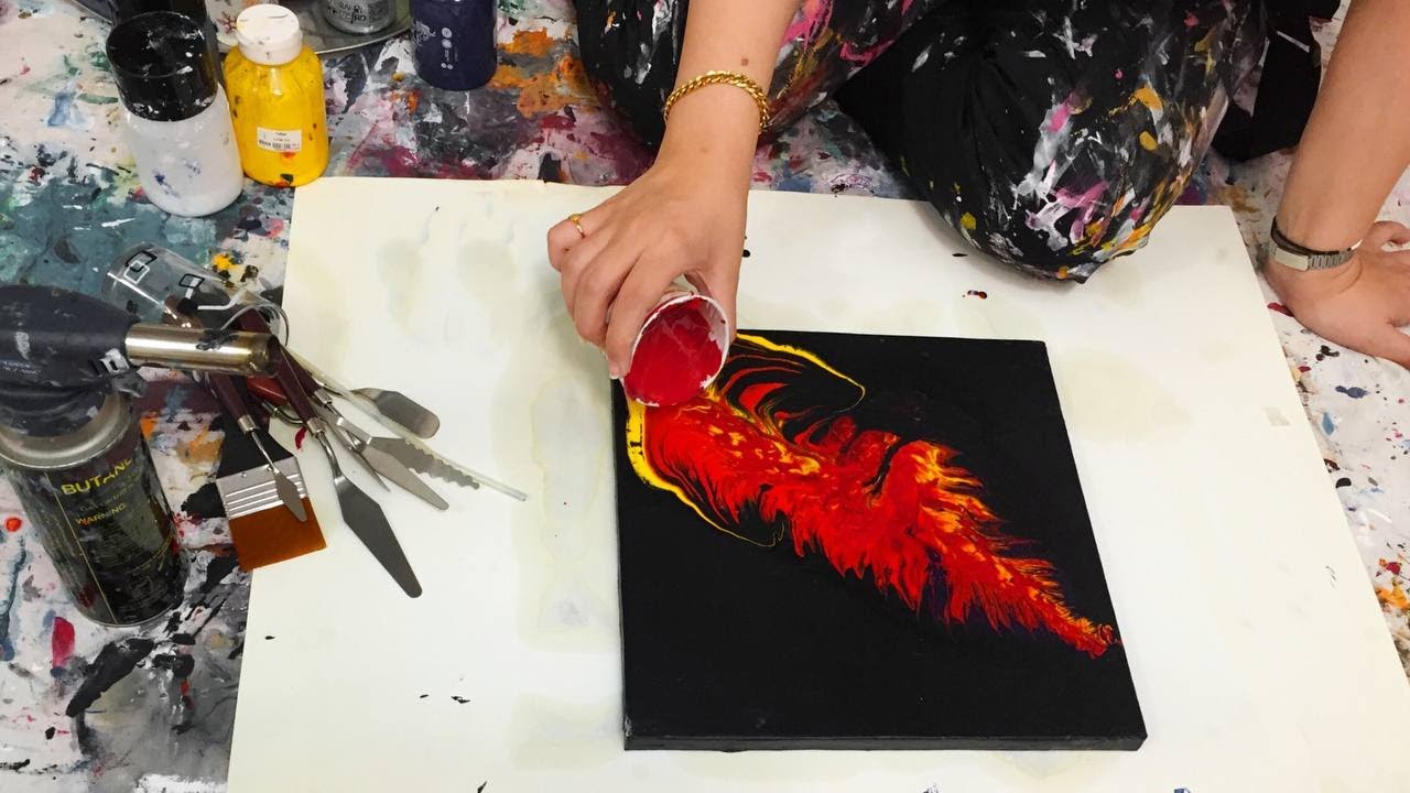Acrylic pouring feather - fluid painting art - negative space - feather ...
