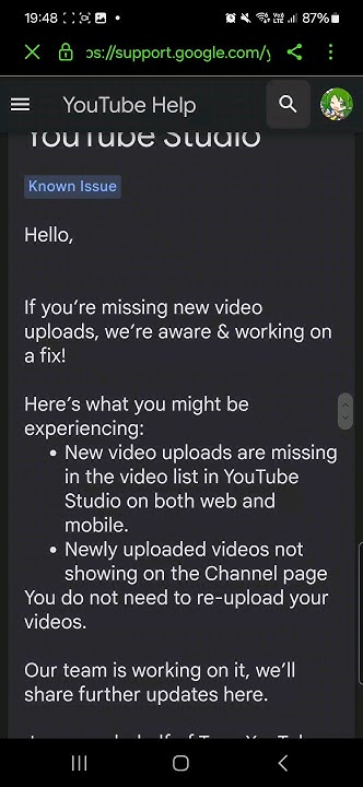 Youtube Upload (Bugfix) Need to fix #youtubestudio (22-7-2024) - YouTube