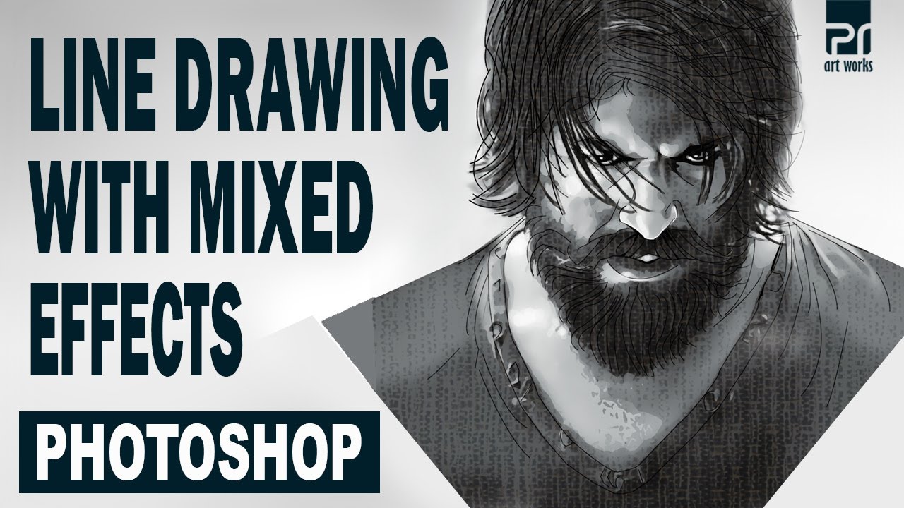 Yash | Portrait Line Drawing with Mixed Effects | Photoshop | PR Art ...