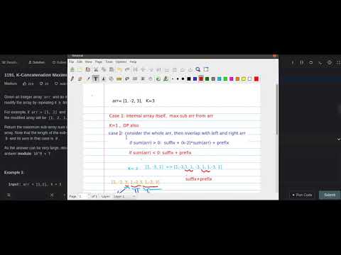 Leetcode -- 1191 k concatenation maximum sum - YouTube