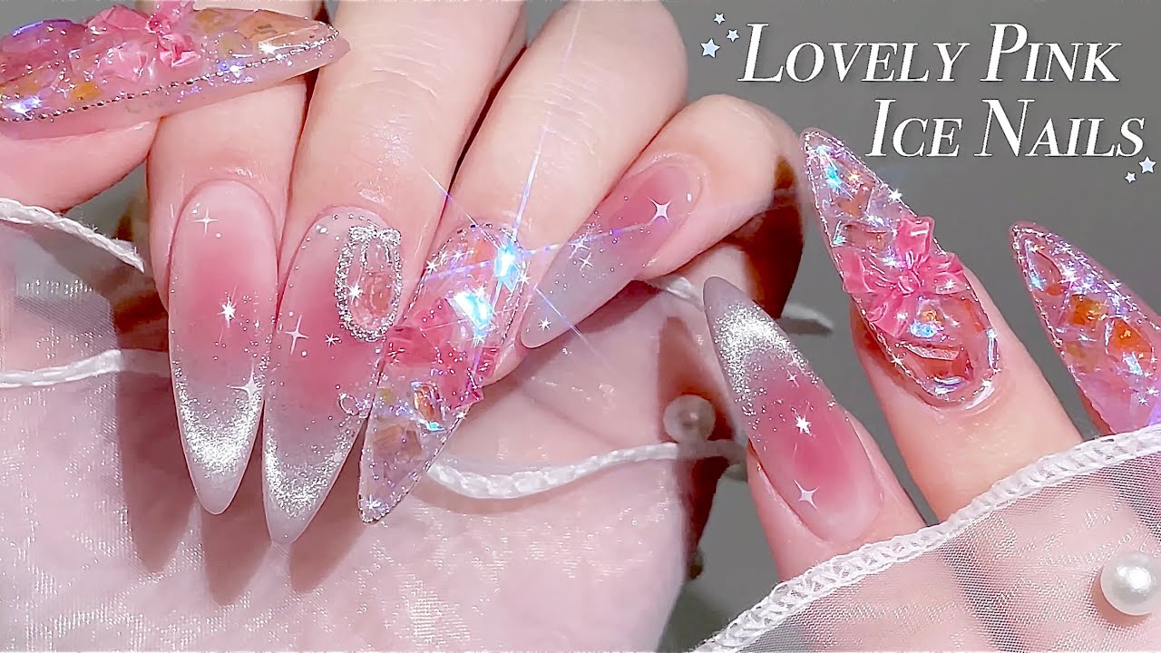 러블리 핑크 얼음네일🎀💗 자석젤로 프렌치 라인 만드는 방법🙋🏻♀️ 치크네일 자석네일 연장네일 네일아트