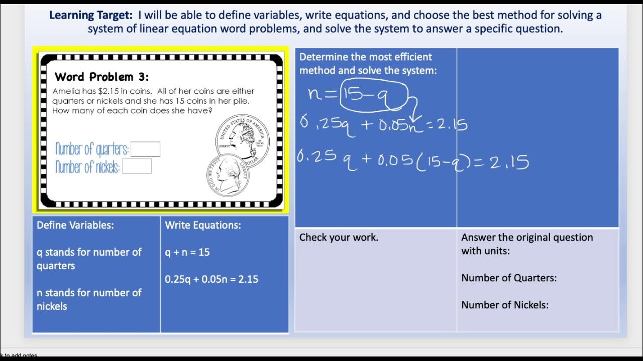 Solving Systems Word Problems: Example 3 - YouTube