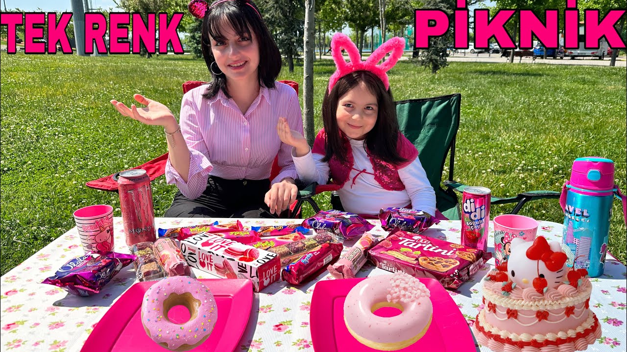 TEK RENK PEMBE PİKNİK CHALLENGE | ONE COLOR PİNK PİCNİC CHALLENGE - YouTube