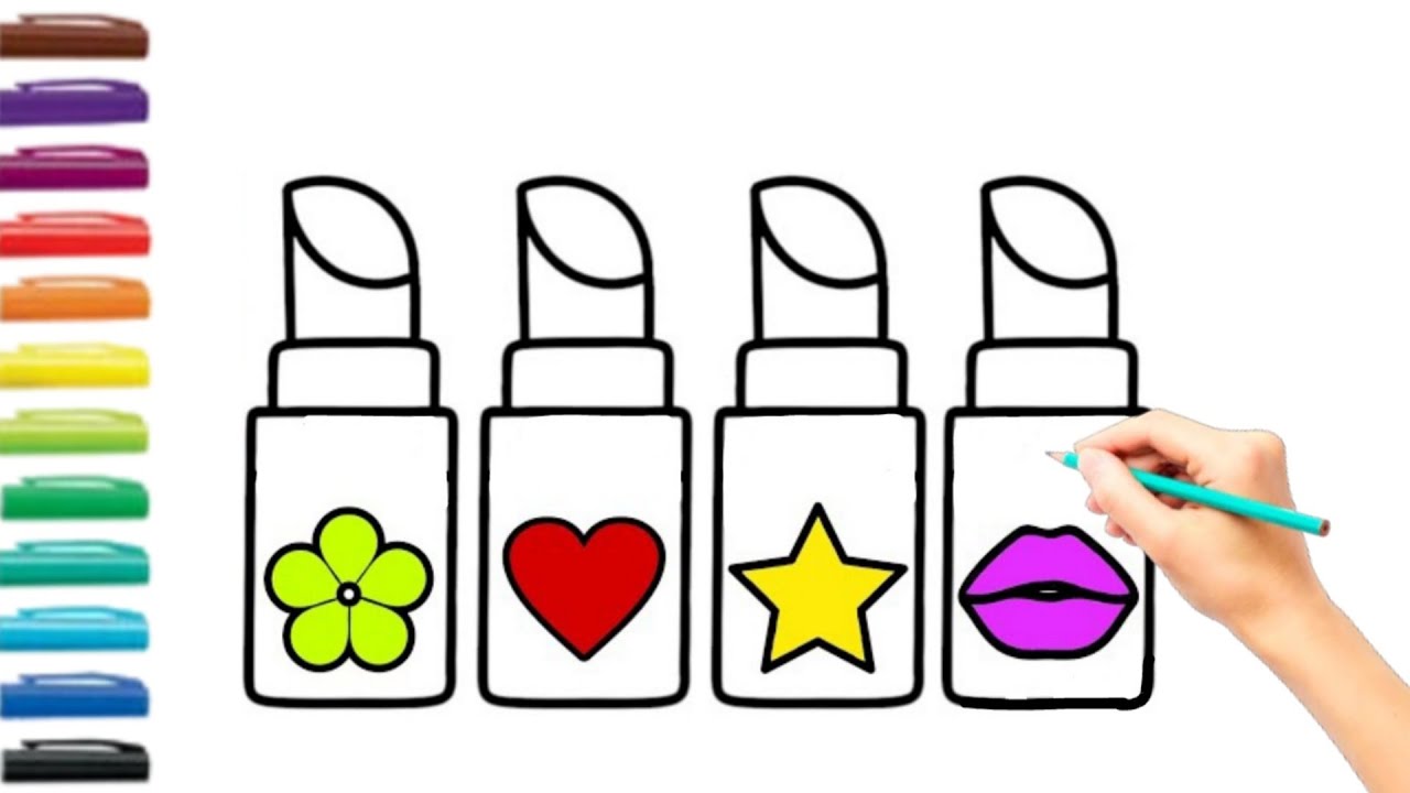 How to Draw Colorful Lipsticks/Lipstick Drawing for Kids/Draw a ...