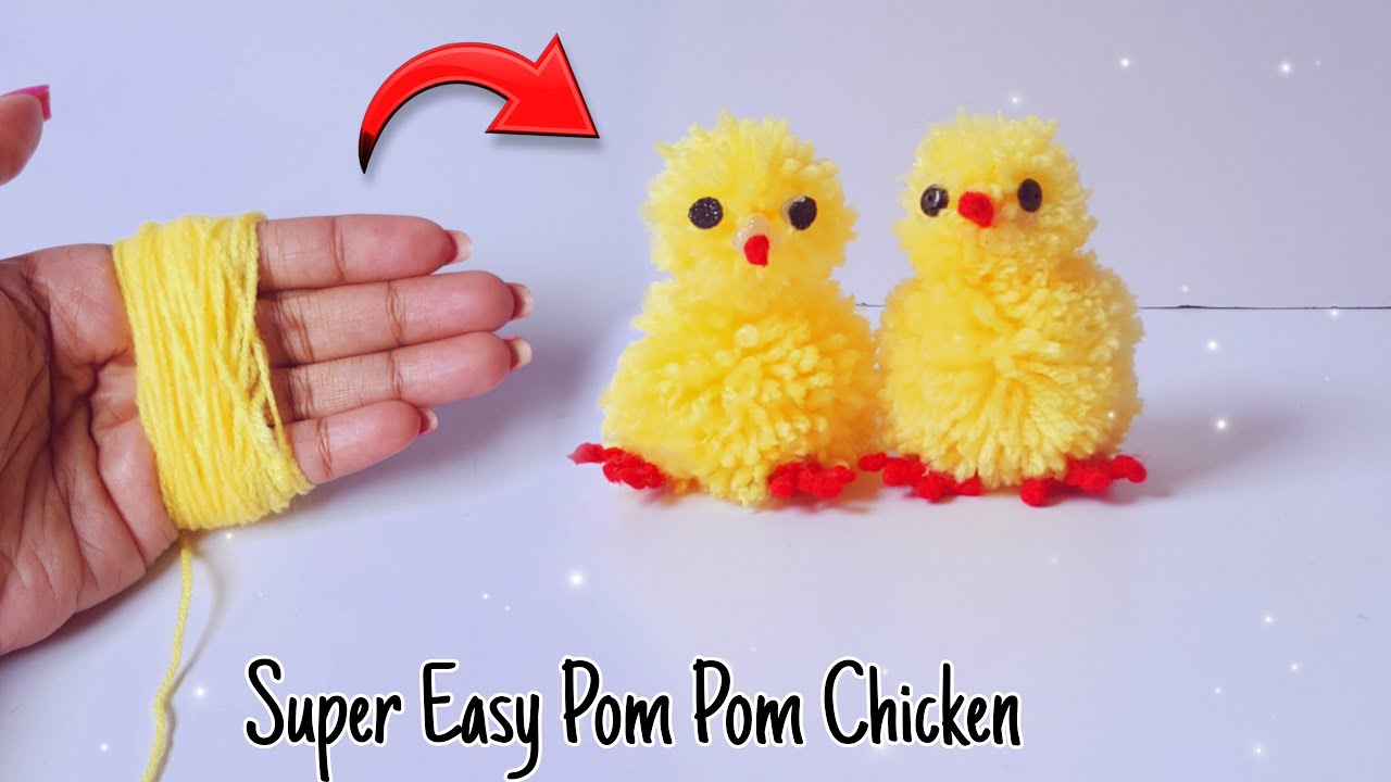 Super Easy Pom Pom Chicken Making Idea with Fingers - DIY Pom Pom Chick ...