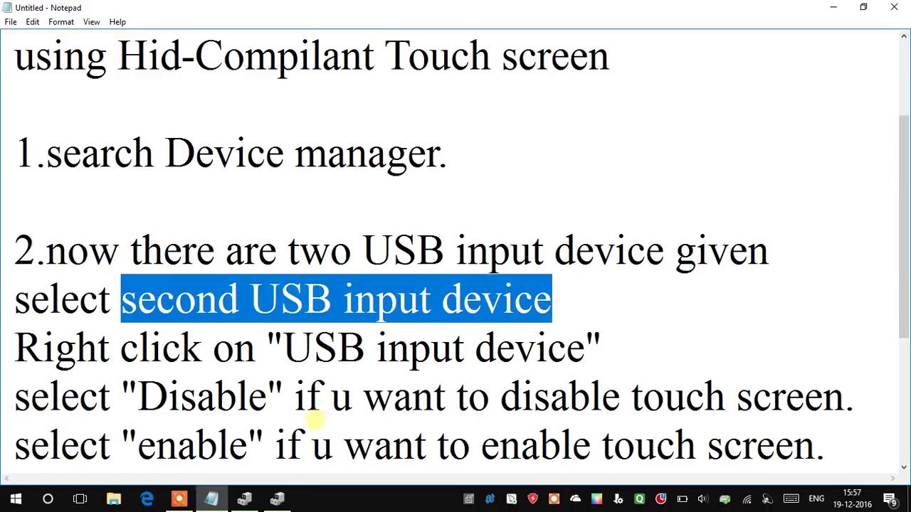 How to enable and disable touch screen without HID Compliant touch in ...