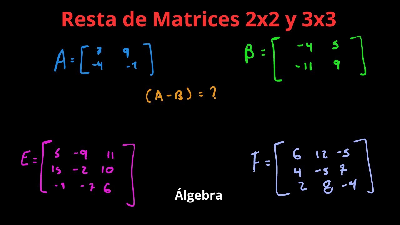 Restas de Matrices 2x2 y 3x3 con Ejemplos Variados | Álgebra - YouTube