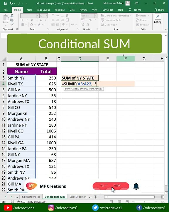 Conditional SUM Using Sumif Function in Excel | Excel | Tutorials ...