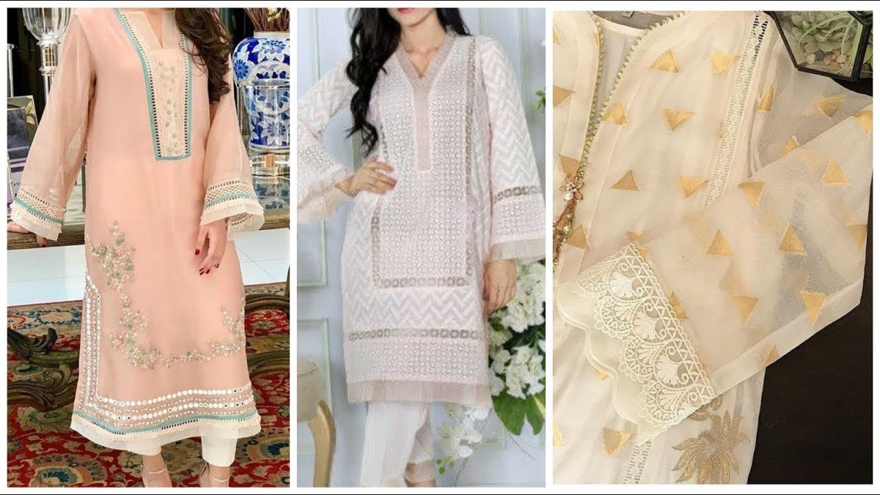 Simple Stylish & Eid Wear Dresses neck sleeves design with seerhi lace ...