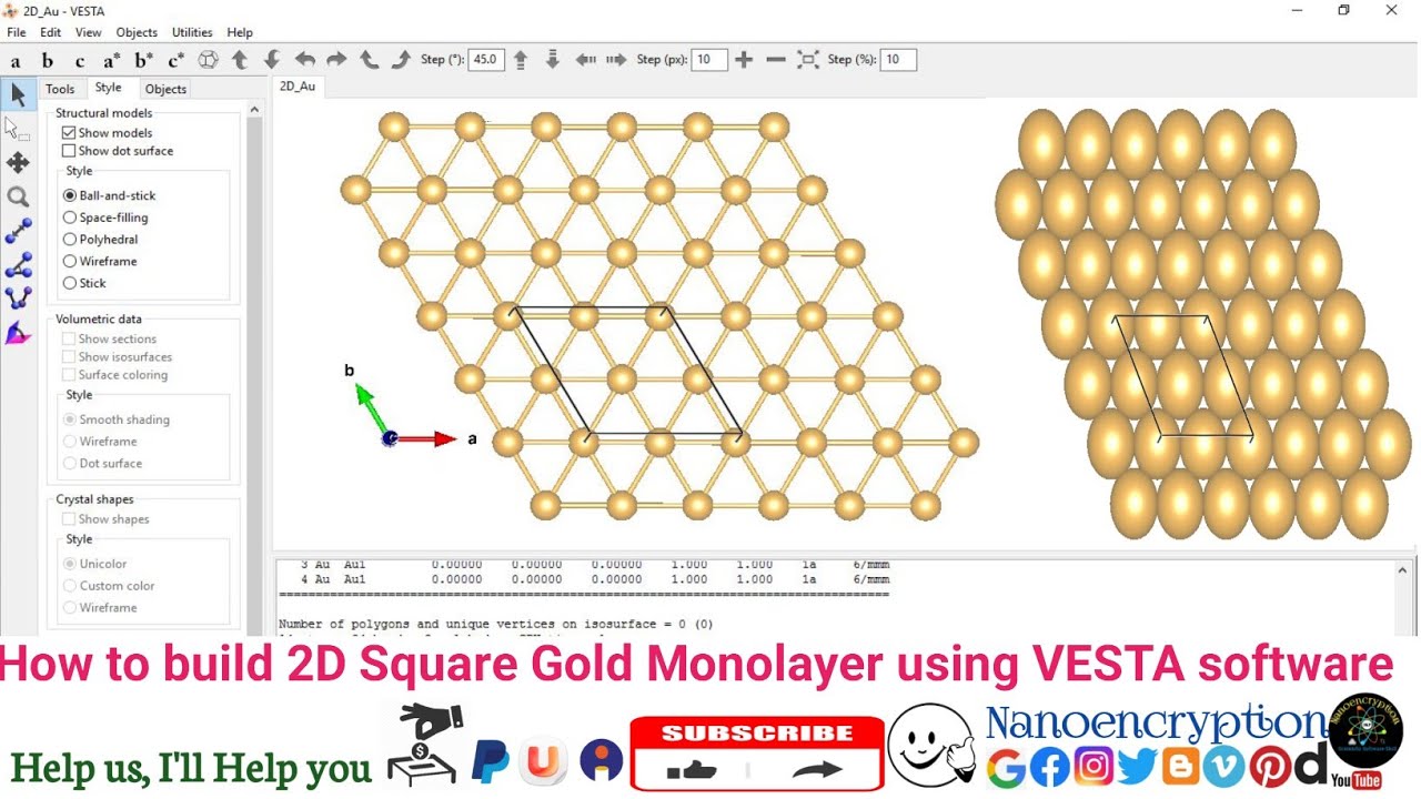 How to build 2D Square Gold Monolayer using VESTA software - YouTube