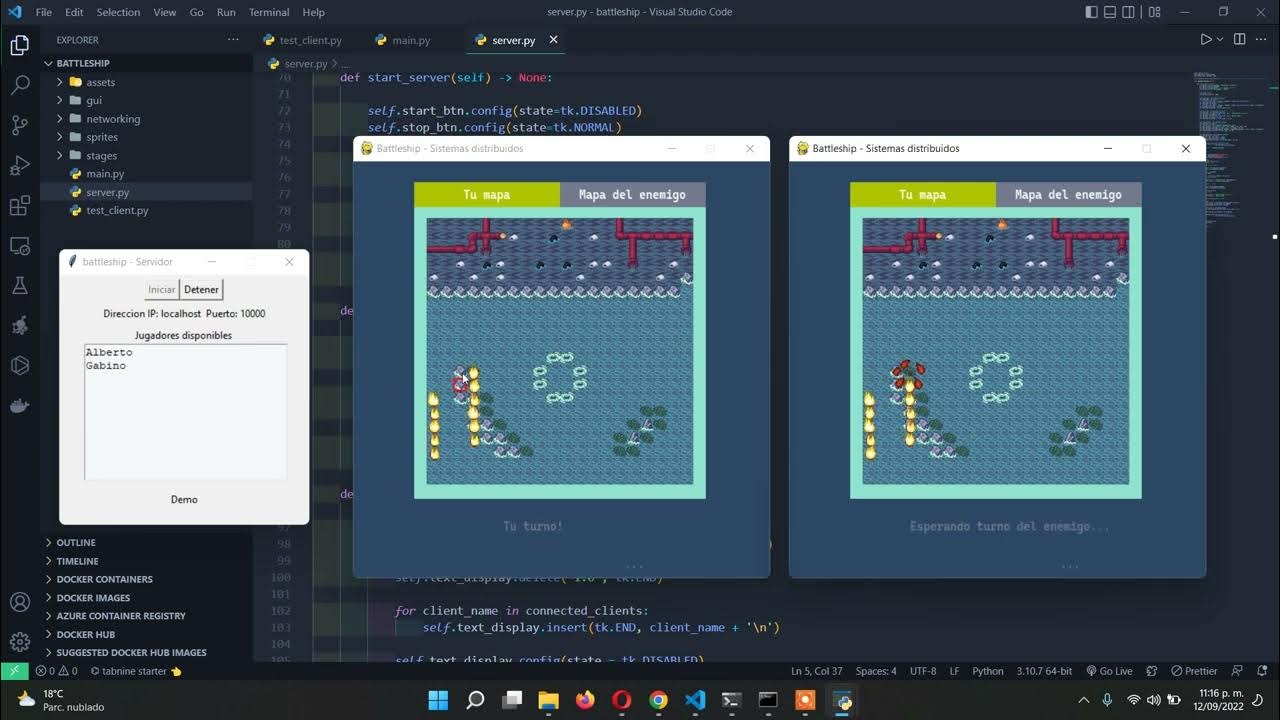 Video demostracion juego battleship utilizando Sockets, Tkinter y ...