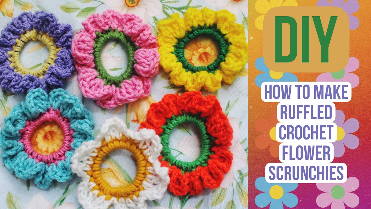DIY: How To Make A Ruffled Flower Crochet Scrunchie. - YouTube