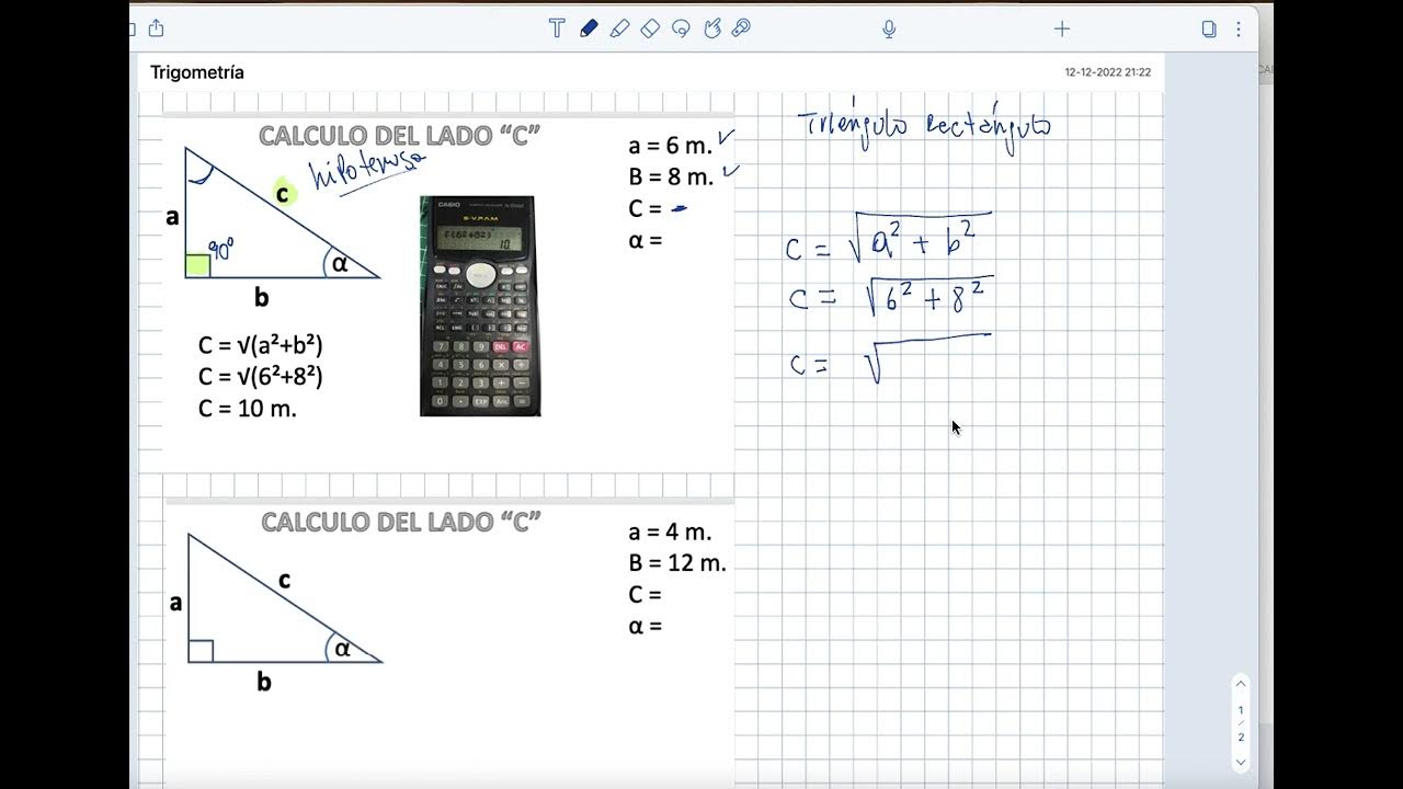 calculo hipotenusa de un triangulo rectángulo, ejemplo1 - YouTube