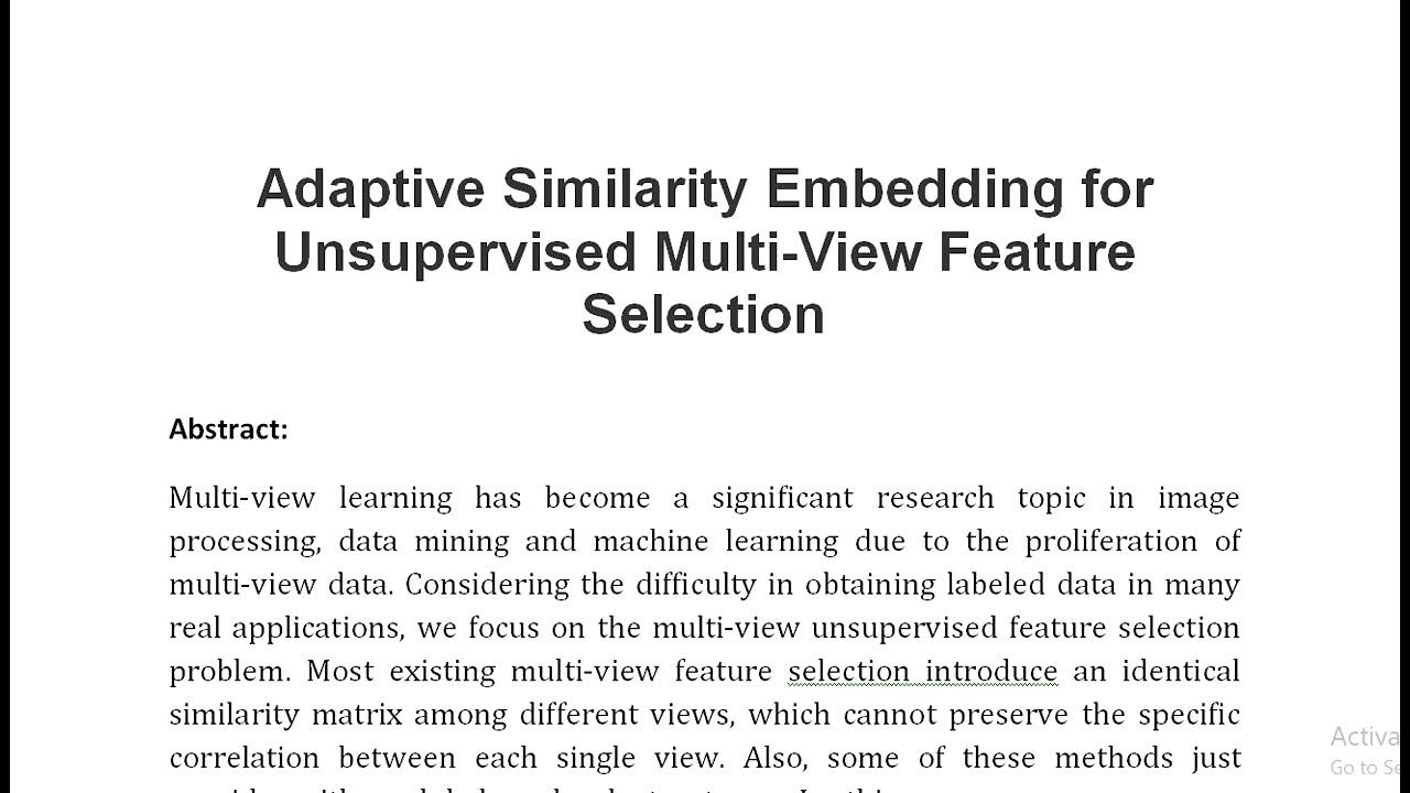 Adaptive Similarity Embedding for Unsupervised Multi View Feature Selection - YouTube