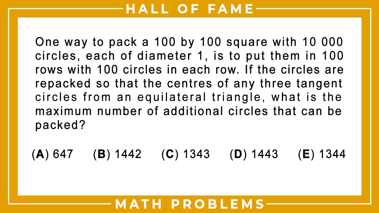 Hall of Fame, Math Contest Problems | Video 7 - YouTube
