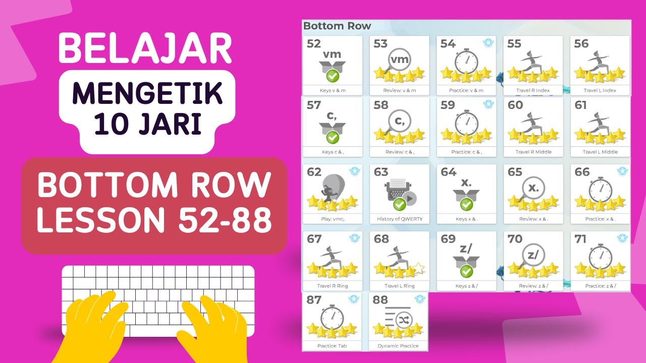 Belajar Mengetik 10 Jari Lesson 52-88 Materi Bottom Row - YouTube