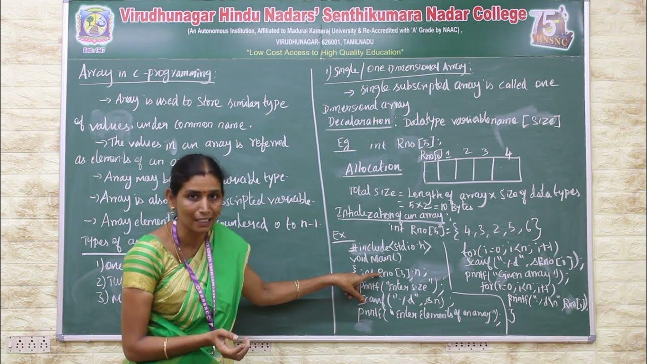 One Dimensional Array | Programming in C | V.H.N.S.N.College (Autonomous) - YouTube