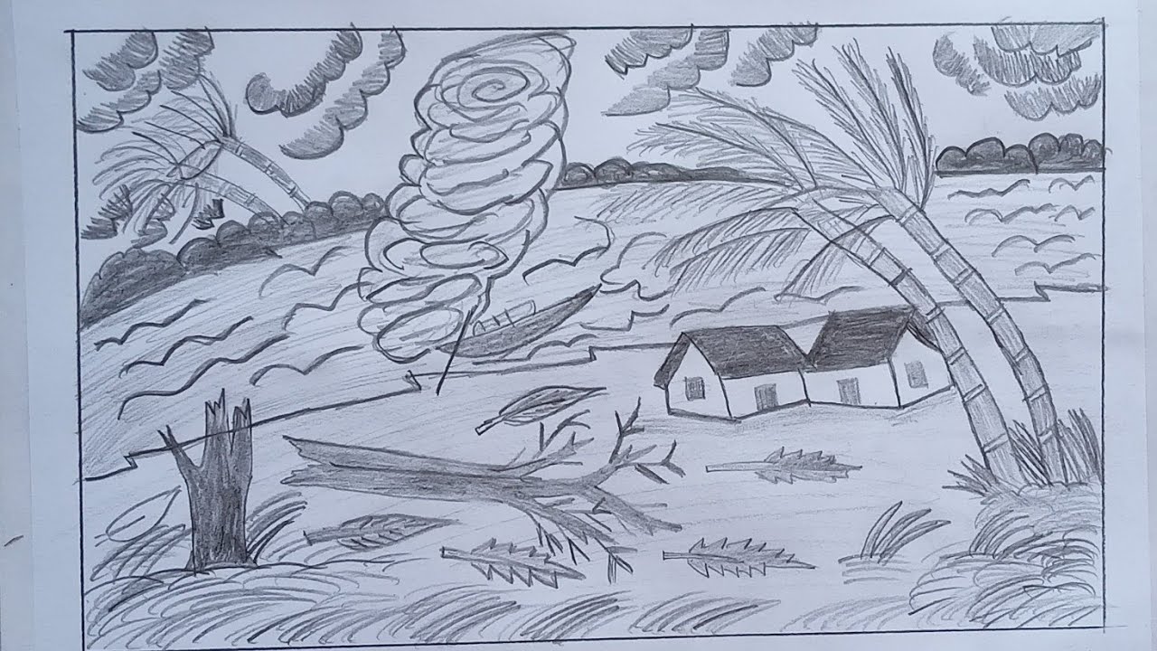 How to draw cyclone scenery ll easy strom drawing ll step by step ...