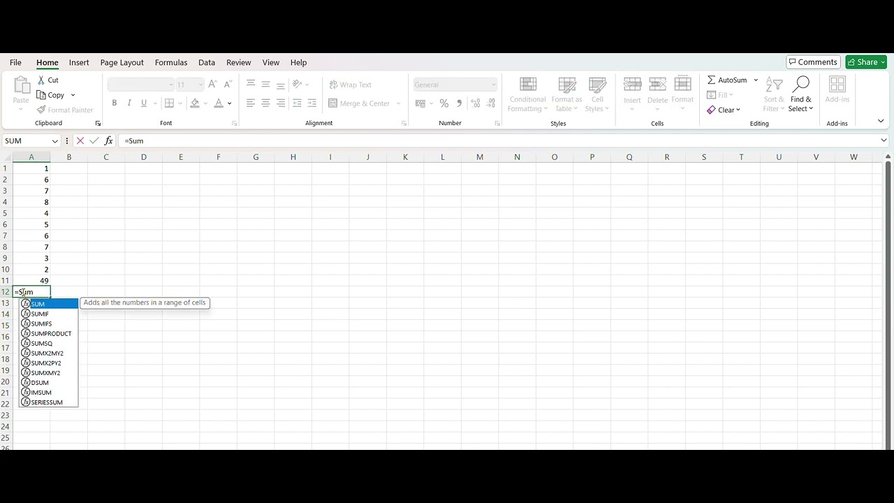 G: Sum function and Formula Excel - YouTube