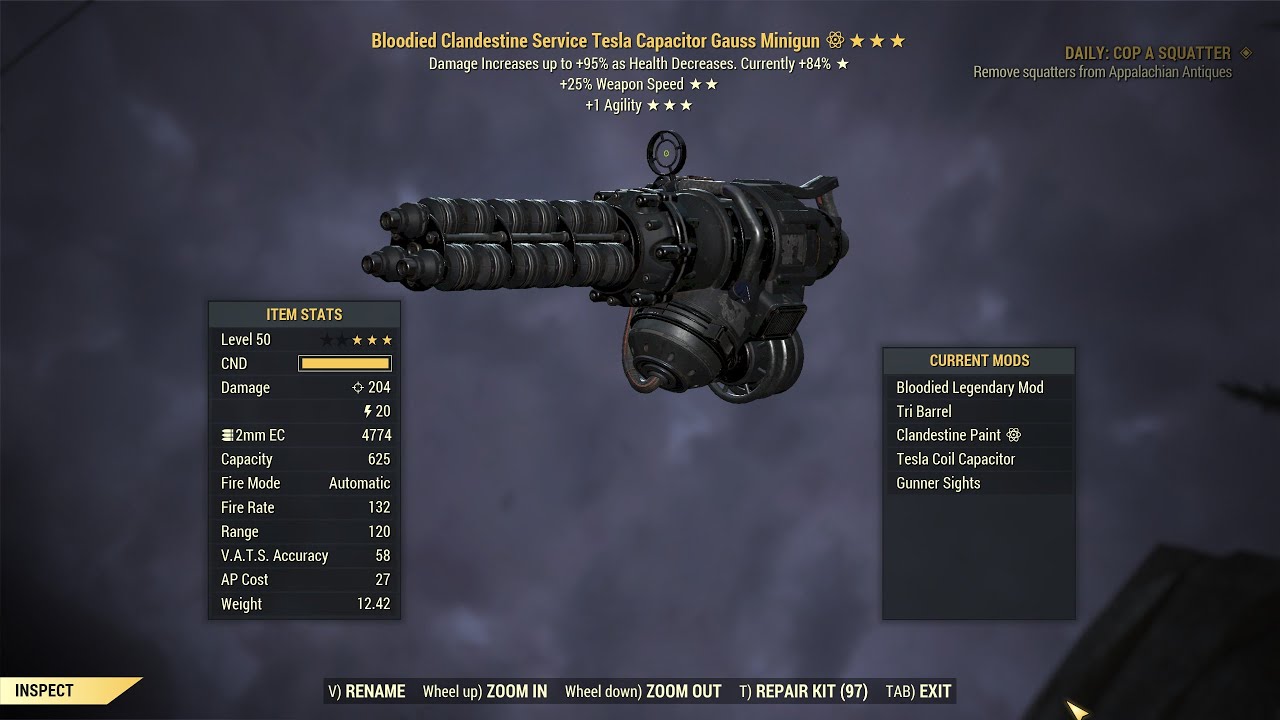 Fallout 76: Bloodied Gauss MiniGun. - YouTube
