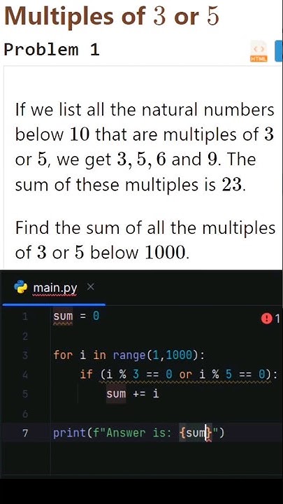 Project Euler Problem 1 - Python #python #shorts - YouTube