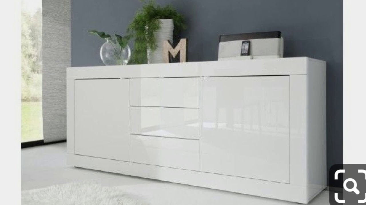 Buffet bahut blanc laqué design - YouTube