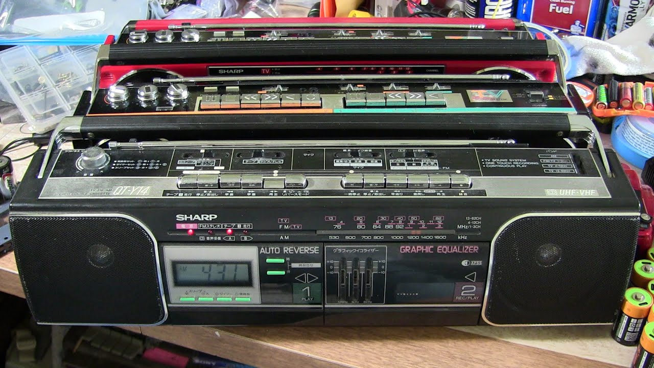 Sharp QT-Y14 dual cassette mini boombox with clock AM FM TV sound ...