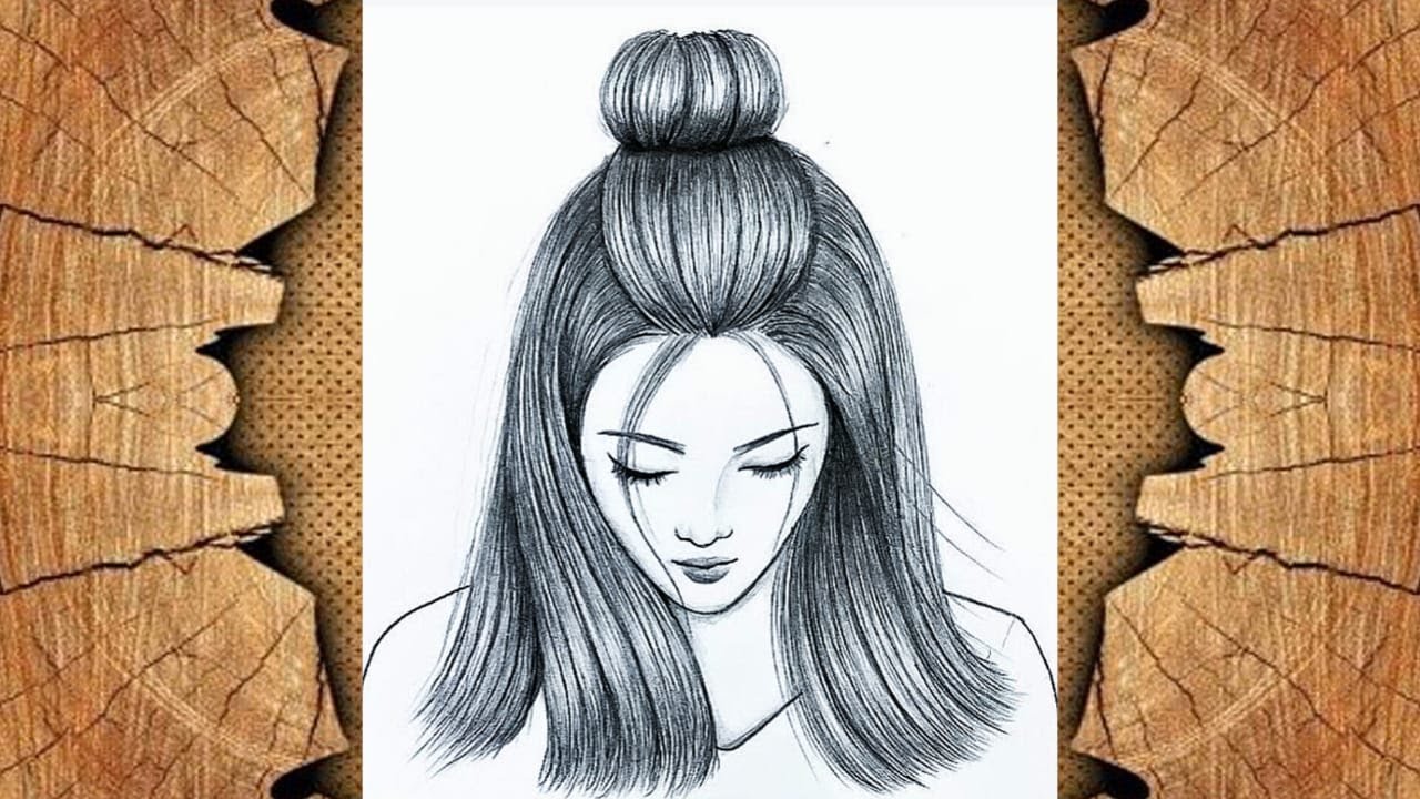 A girl with beautiful hair Pencil Sketch drawing // How to draw a girl ...