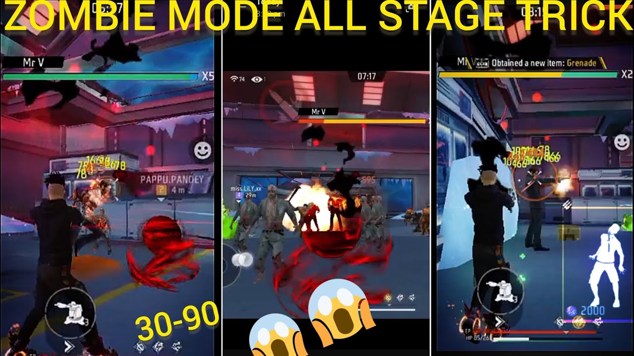 Zombie mode Tricks - All stages / free fire zombie mode/ zombie Hunt ...