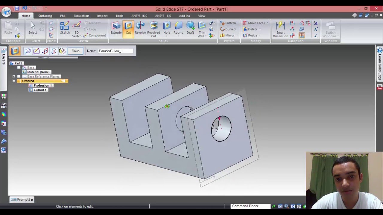 Tutorial Solid Edge 006 - As ferramentas Extrude e Cut do ambiente Part - YouTube